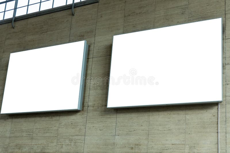 Two Blank Ad Space Signs on Stone Wall Stock Image - Image of board ...