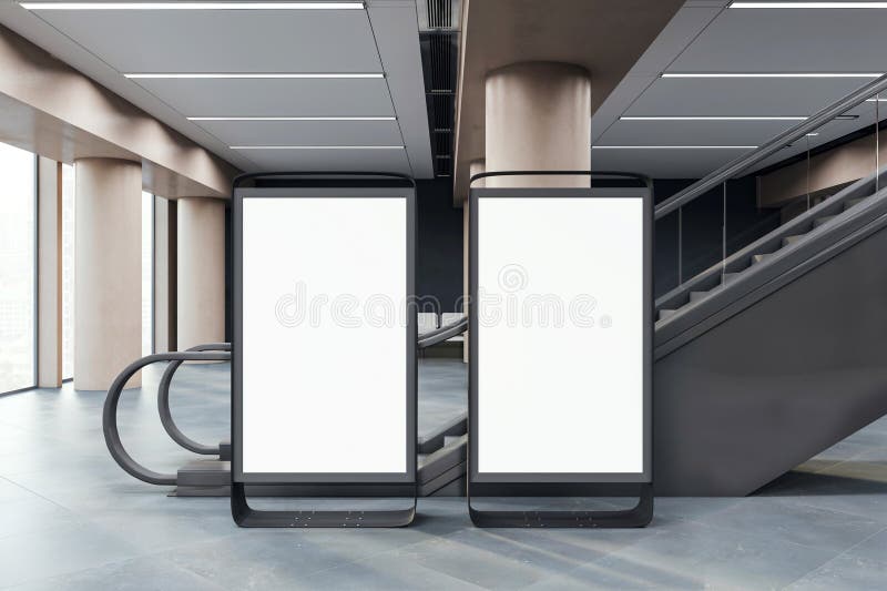 Two Blank Advertising Lightboxes in a Modern Building Interior ...