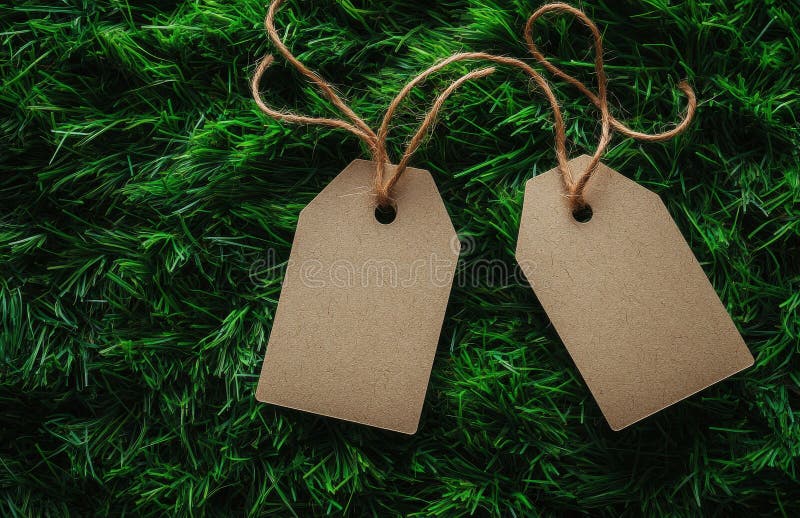 Two Blank Cardboard Gift Tags on Lush Green Grass, Perfect for Branding ...