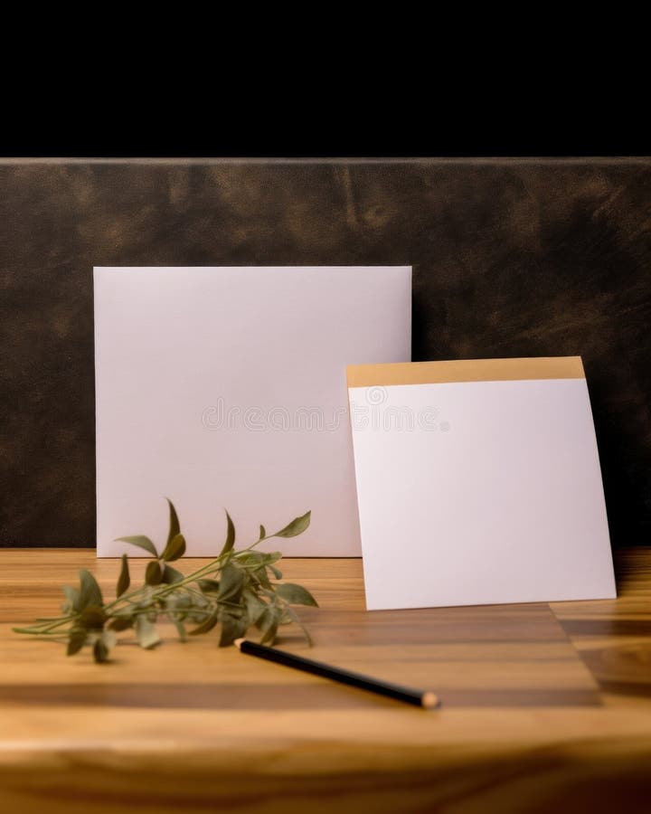 Two Blank Cards and a Pen on a Table. Generative AI Image. Mockup ...