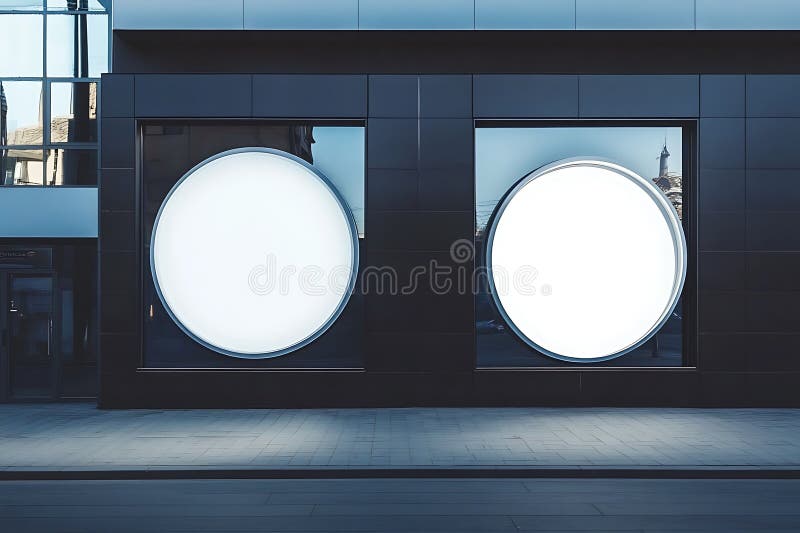Two Blank Circular Signs on a Modern Building Facade Stock Illustration ...
