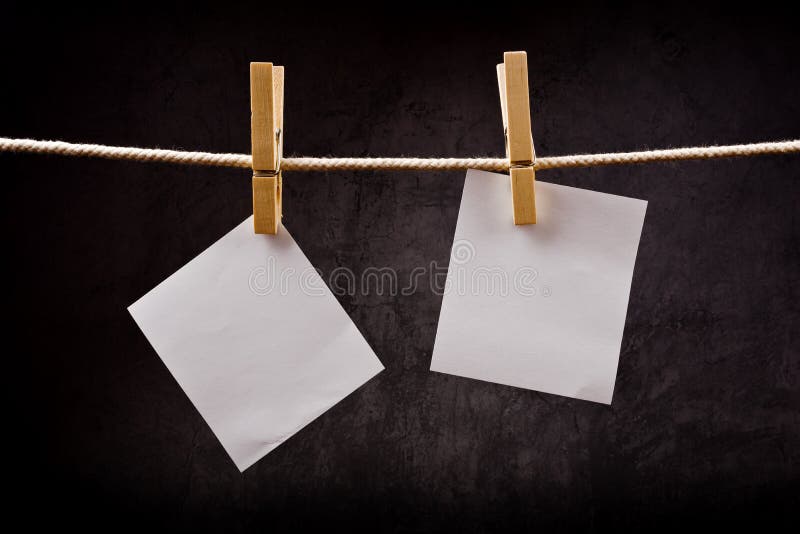 Two Blank Paper Notes Hanging on Rope with Clothes Pins Stock Image ...