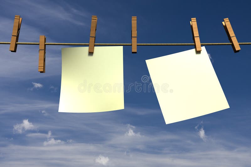 Two Blank Pieces of Paper Hanging on a Rope Stock Illustration ...