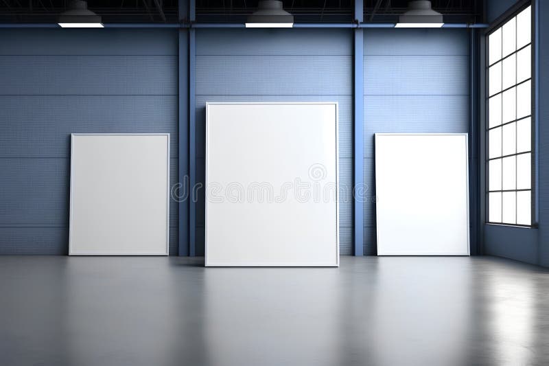 Two Blank Posters on a Blue Wall in a Gallery or Exhibition Hall Stock ...