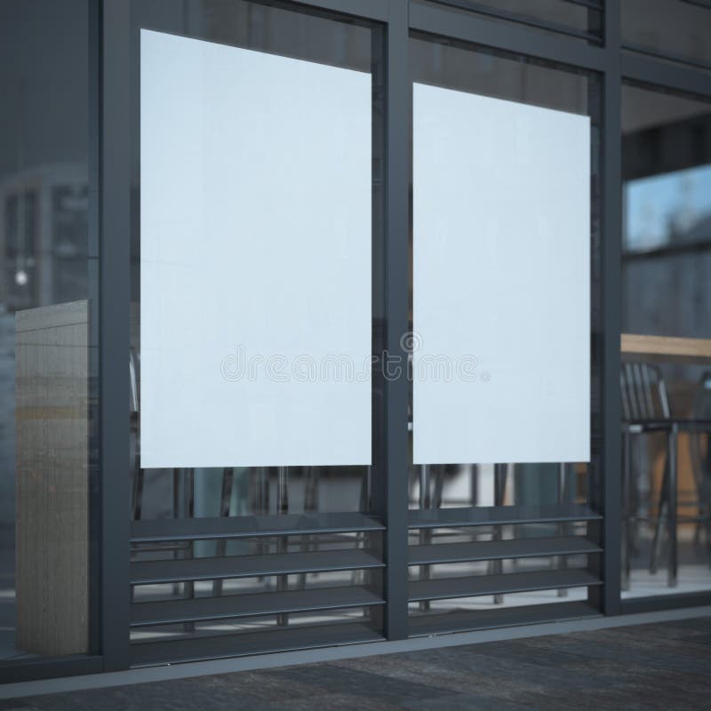Two Blank Posters on the Cafe Window Stock Image - Image of ...
