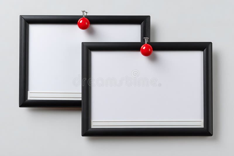 Two Blank Black Frames with Red Clips on White Background Stock ...