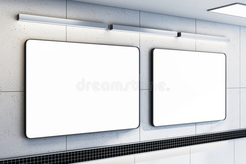 Two Blank Rectangular Frames on a Modern Subway Wall. 3D Rendering ...