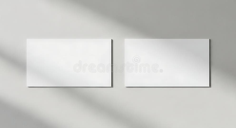 Blank Mockup of Two Rectangular Cards on a Light Gray Wall Stock ...