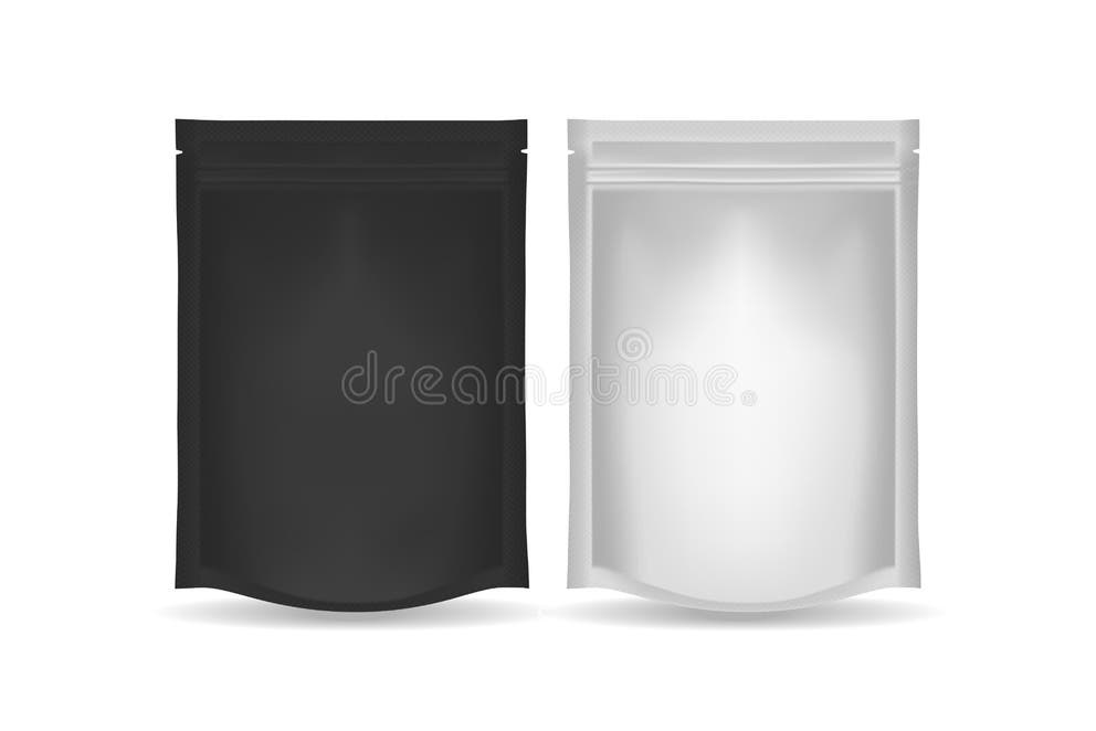 Two Blank Sachet Packet Black Color and White Color. Ziplock Packaging ...