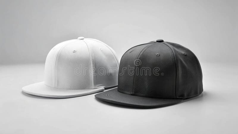 Two Blank White and Black Baseball Caps Displayed on a Neutral Grey ...