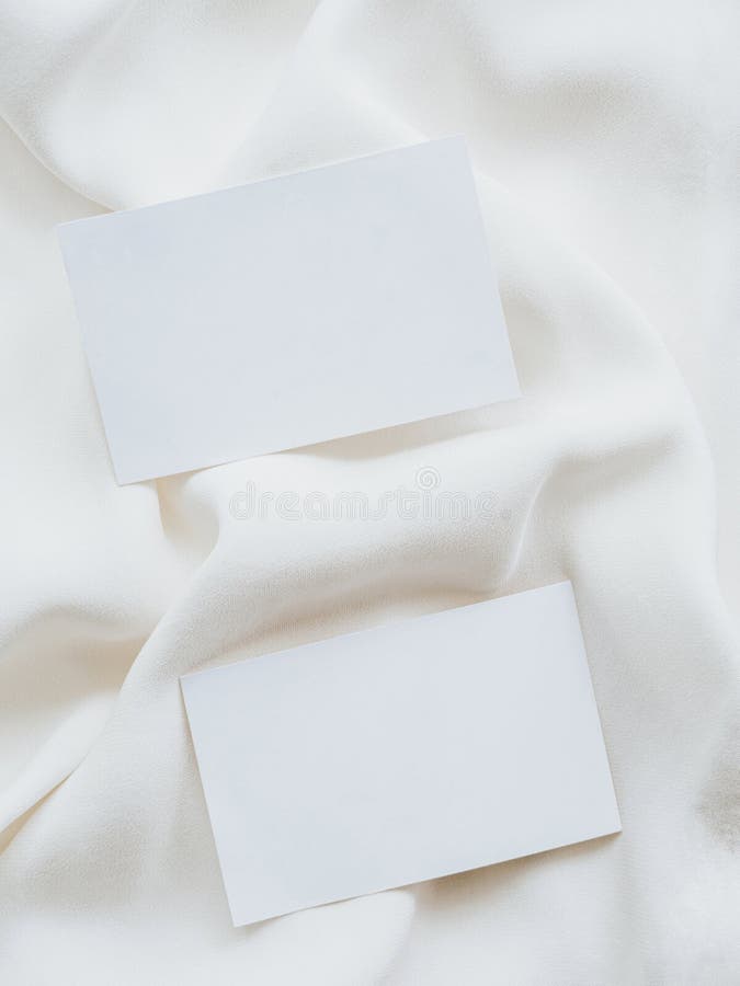 Two Blank White Cards on Clean White Textile Background Top View Stock ...