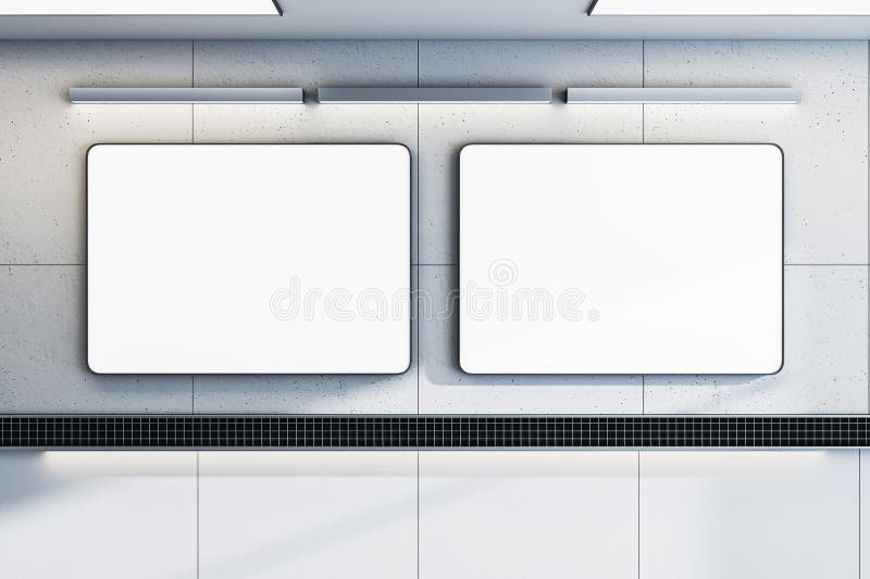 Two Blank White Poster Frames on a Subway Wall. 3D Rendering Stock ...
