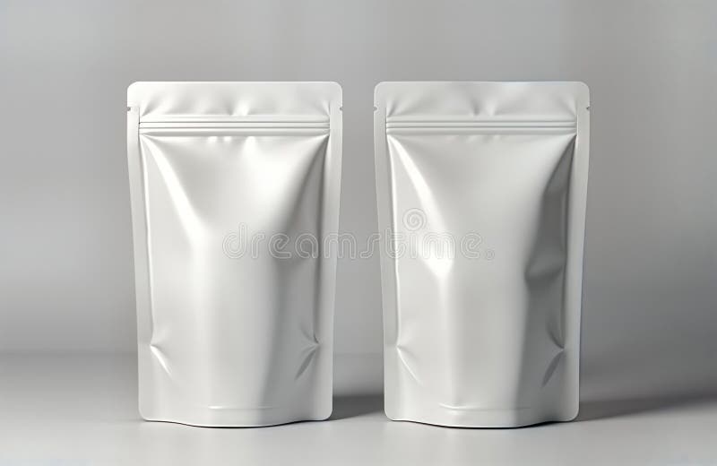 Two Blank White Stand Up Pouches Presented in Front View on Light Gray ...