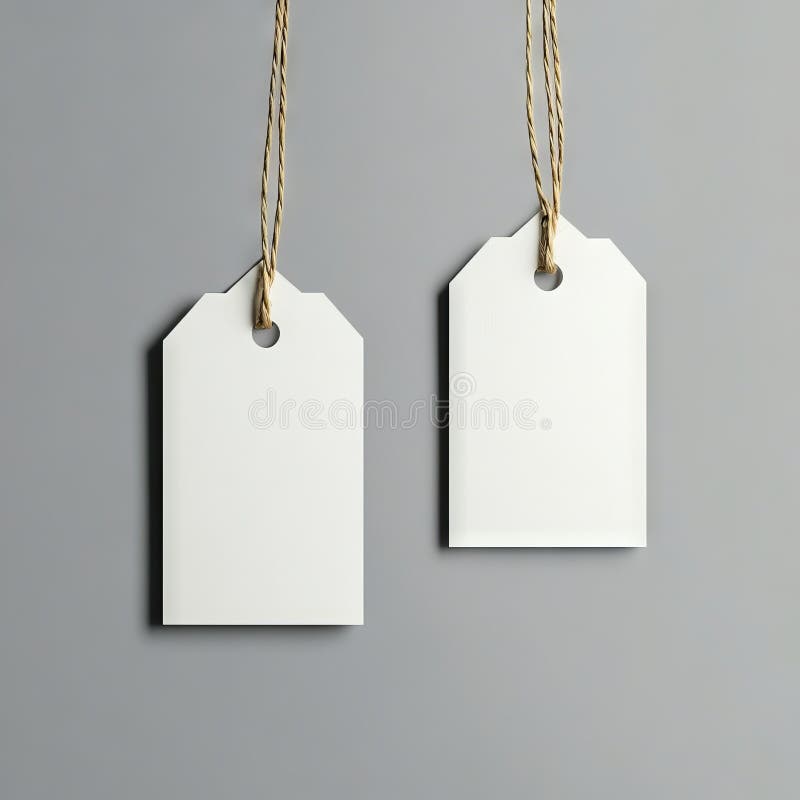 Minimalist Blank Hanging Paper Tags String Gray Background Stock Photos ...