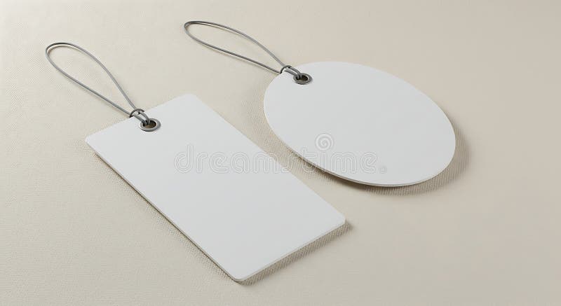 Two Blank White Tags with Metal Loops on Textured Surface, Overhead ...