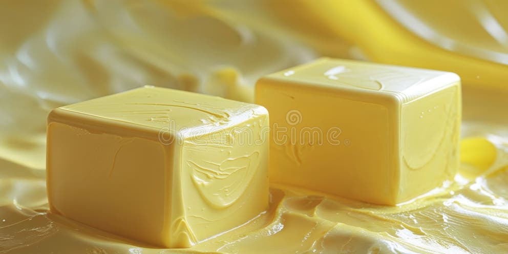 Two Blocks of Delicious Butter Presented on a Yellow Surface. Stock ...