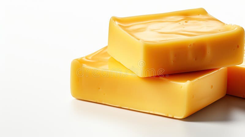 Two Blocks of Processed Cheese Stacked on Top of Each Other on a White ...