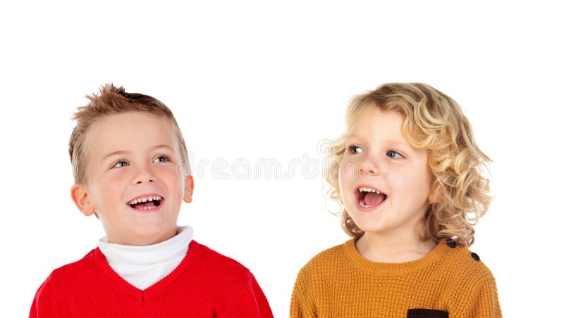 Two Blond Children Laughing Stock Photo - Image of horizontal, imagine ...