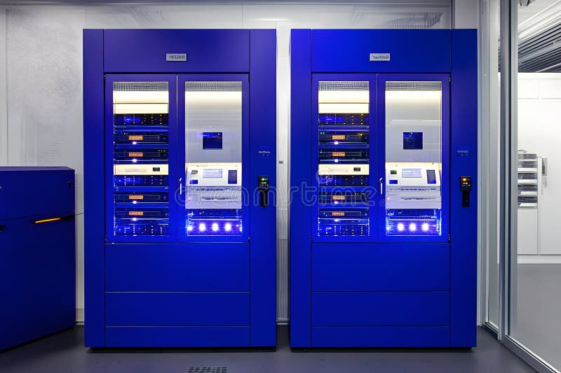 Two Blue Automated Storage Units in Lab Stock Illustration ...