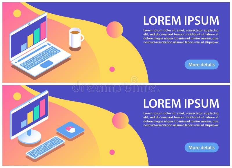 Two Blue Banners with Laptop and Computer Stock Vector - Illustration ...