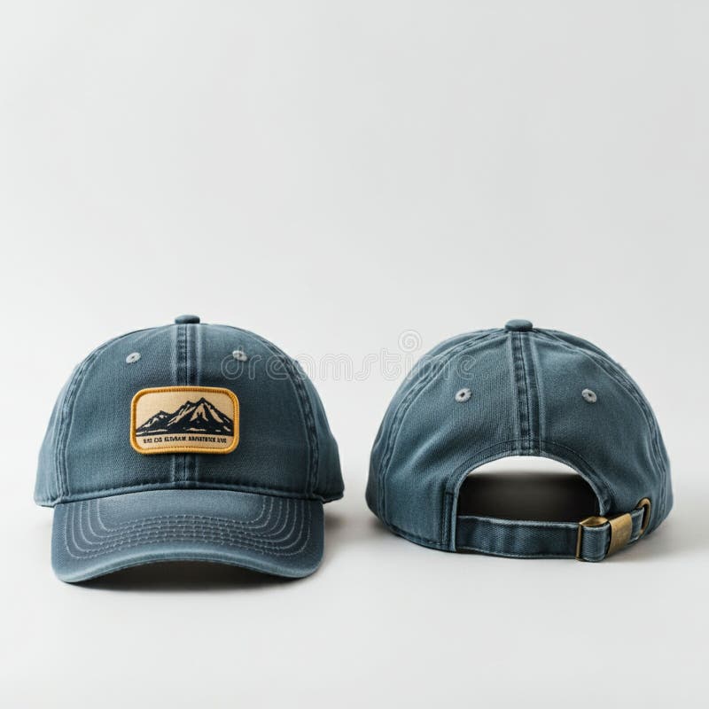 Two Blue Baseball Caps are Displayed on a Light Background, One Facing ...
