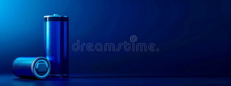 Two Blue Batteries Rest on a Matching Blue Surface, Copy Space Stock ...