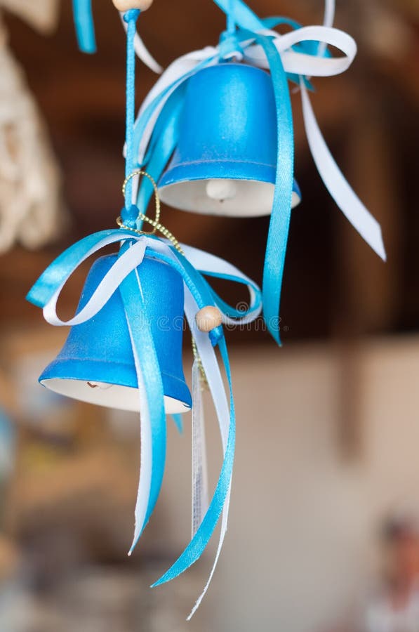 Two Blue Bells with Ribbons Stock Photo - Image of design, closeup ...