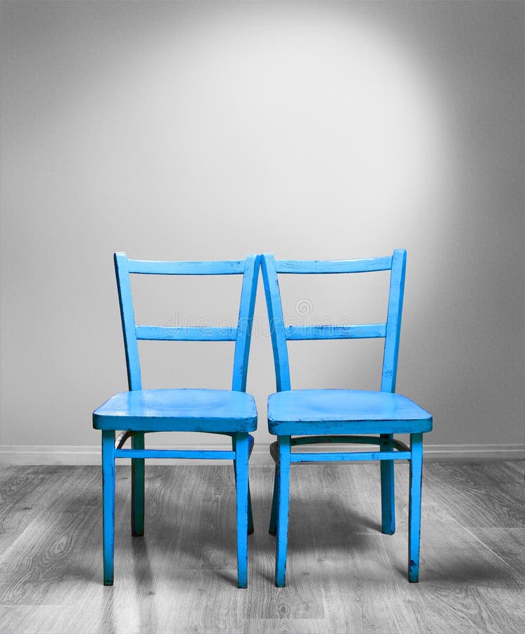Two Blue Chairs in the Grey Room Stock Image - Image of floor, texture ...