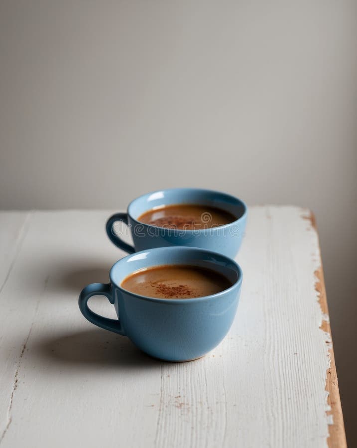 Two Blue Coffee Cups with Cinnamon and Nutmeg on a Table Stock Image ...