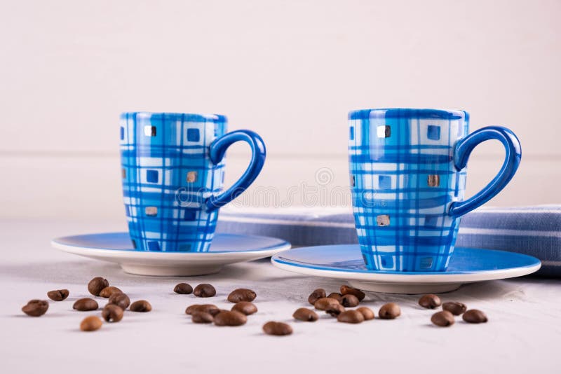 Two Blue Cups of Coffee with a Graphic Pattern Stock Photo - Image of ...