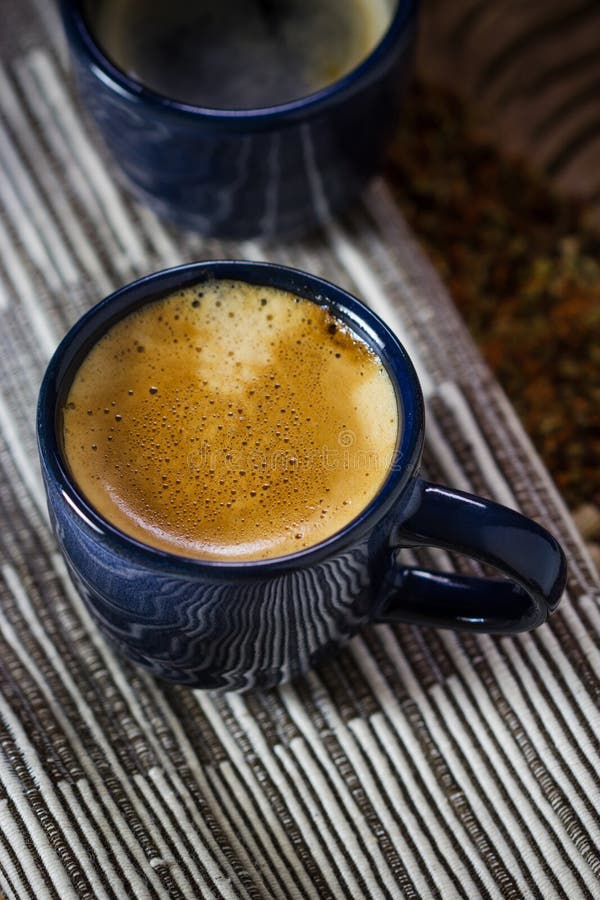 Two blue cups of coffee stock image. Image of rustic - 55085215
