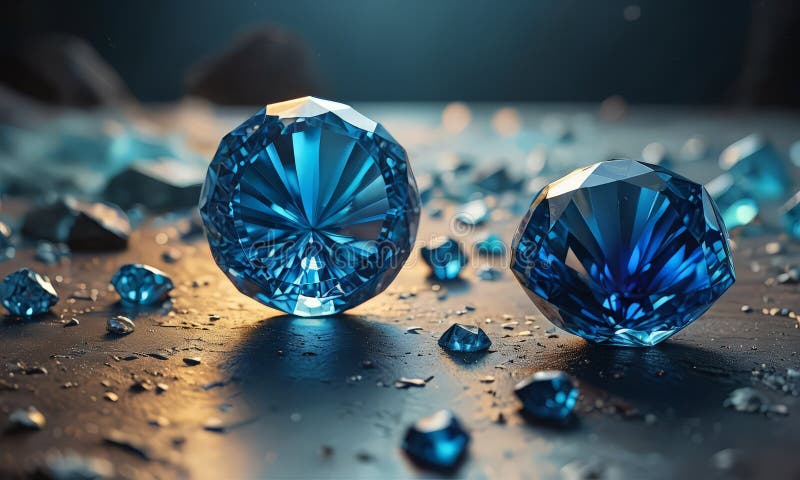 Two Blue Diamonds with Intricate Patterns are Surrounded by Scattered ...