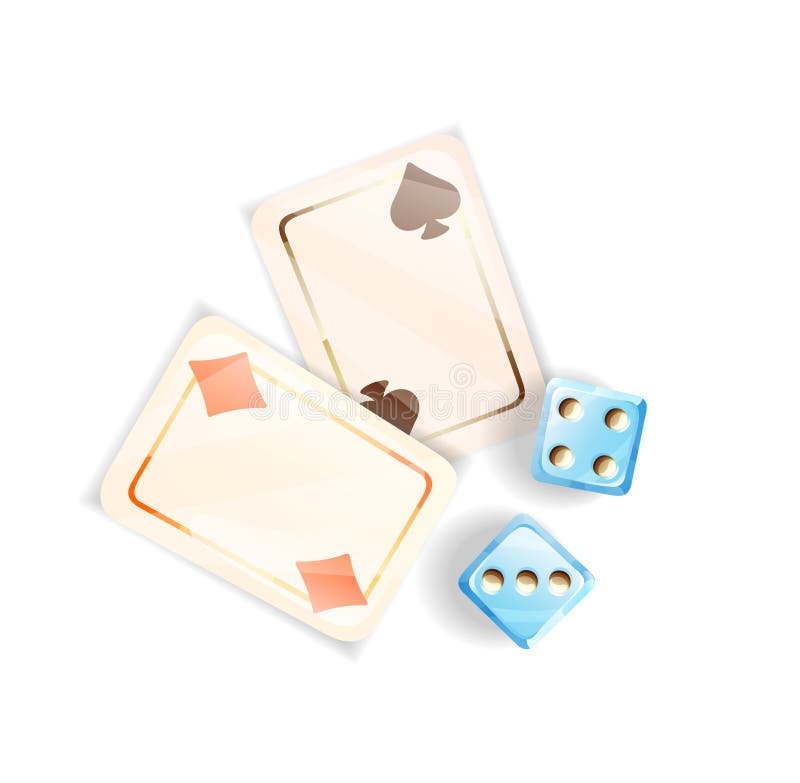 Two Blue Dice and Two Playing Card, Top View Stock Vector ...