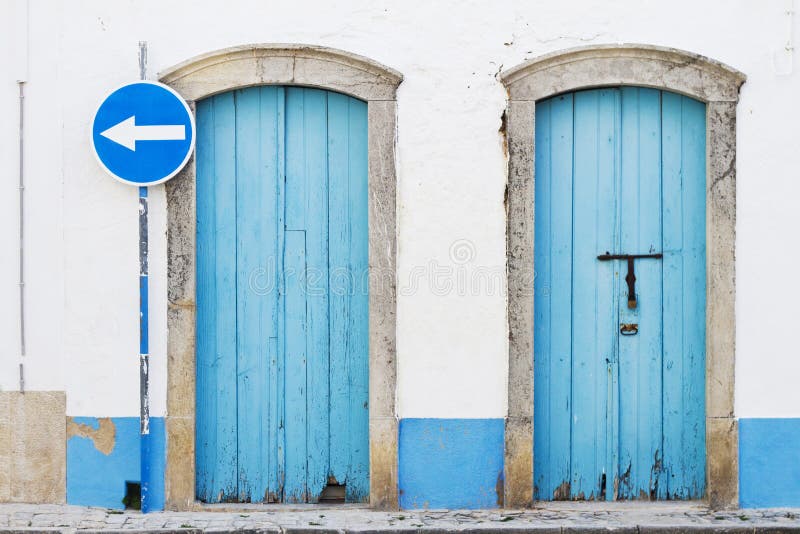 Two Blue Doors And Blue Traffic Sign Stock Photo - Image of portugal ...