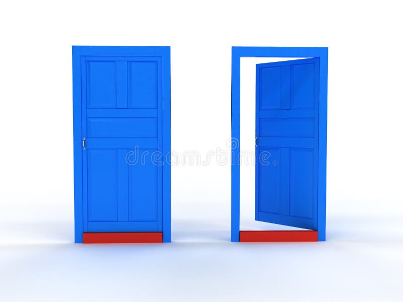 Two Blue Doors Open and Closed the Door â„–1 Stock Illustration ...