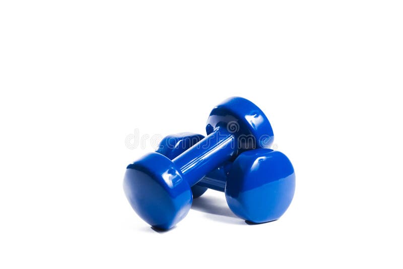 Two blue dumbbells stock photo. Image of bodybuilding - 94723952