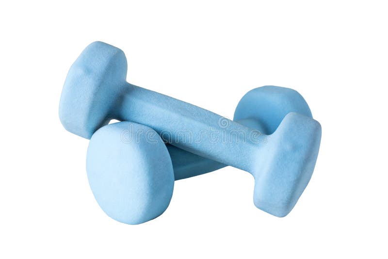 Two Blue Dumbbells Isolated on White Background. Stock Photo - Image of ...