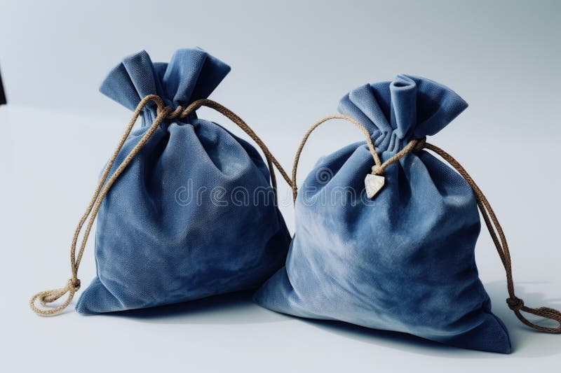 Two Blue Fabric Drawstring Bags on Light Background Stock Illustration ...