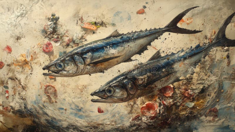 Two Blue Fish in a Textured Water Painting Stock Illustration ...