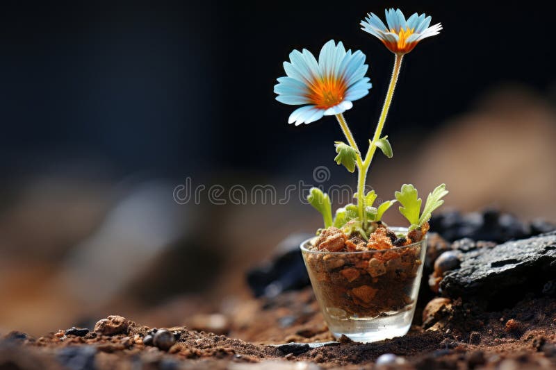 Two Blue Flowers in a Glass Vase Stock Illustration - Illustration of ...