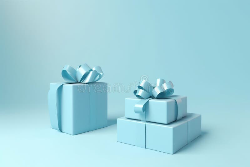Two Blue Gift Boxes with Bows on Them. AI Generative Image. Stock ...