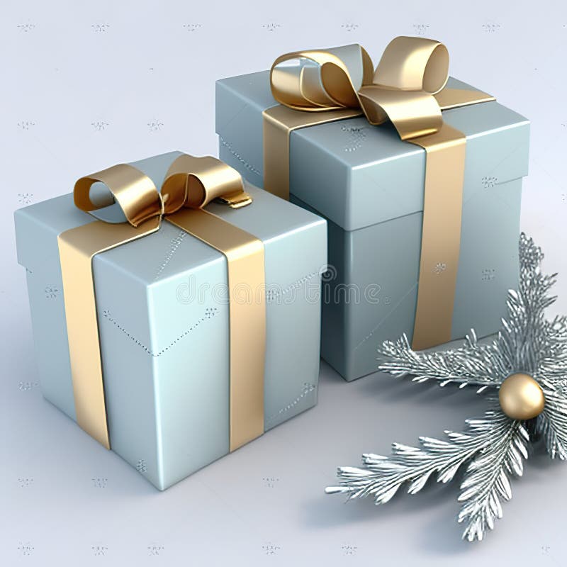Two Blue and Gold Gift Boxes with Gold Ribbons. AI Generative Stock ...