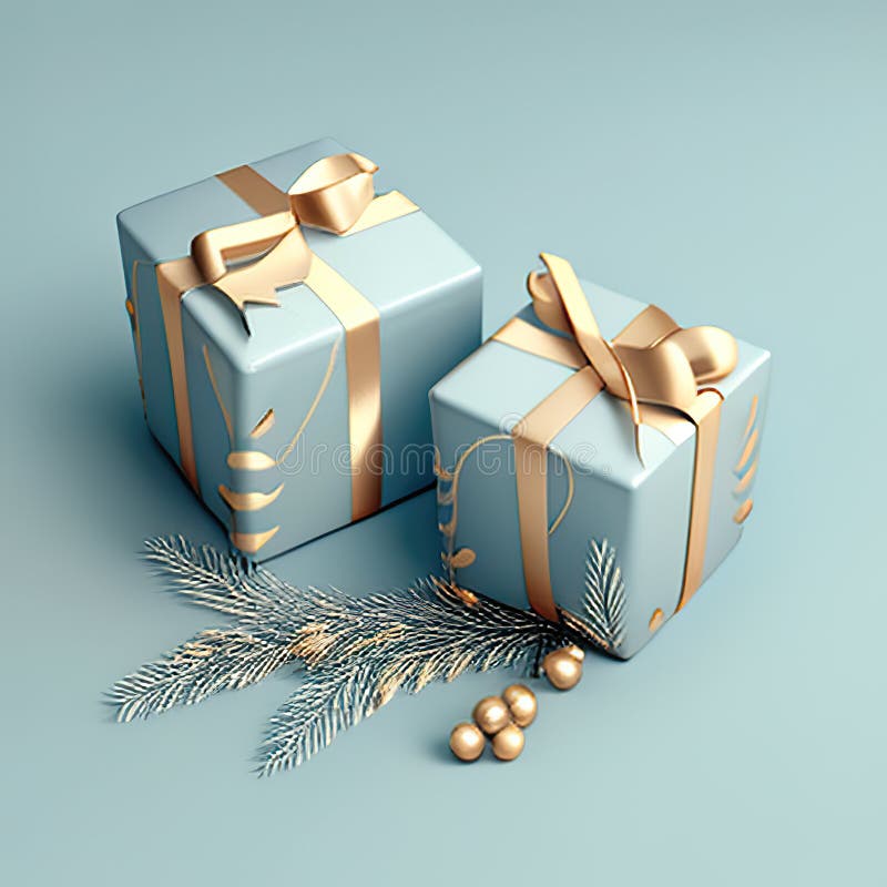 Two Blue and Gold Gift Boxes with Gold Ribbons. AI Generative Stock ...