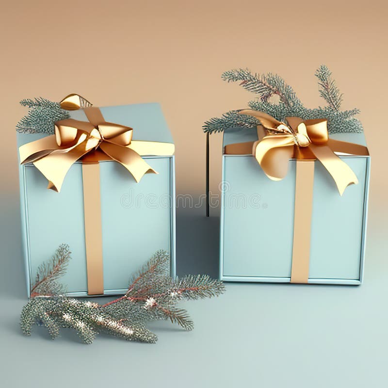 Two Blue and Gold Gift Boxes with Gold Ribbons. AI Generative Stock ...