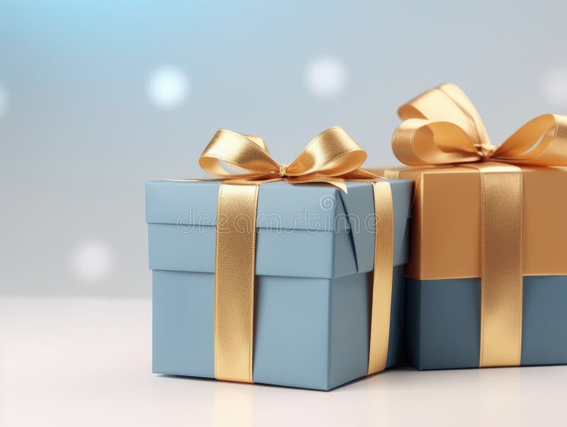 Two Blue and Gold Gift Boxes with Gold Ribbons. Stock Image - Image of ...