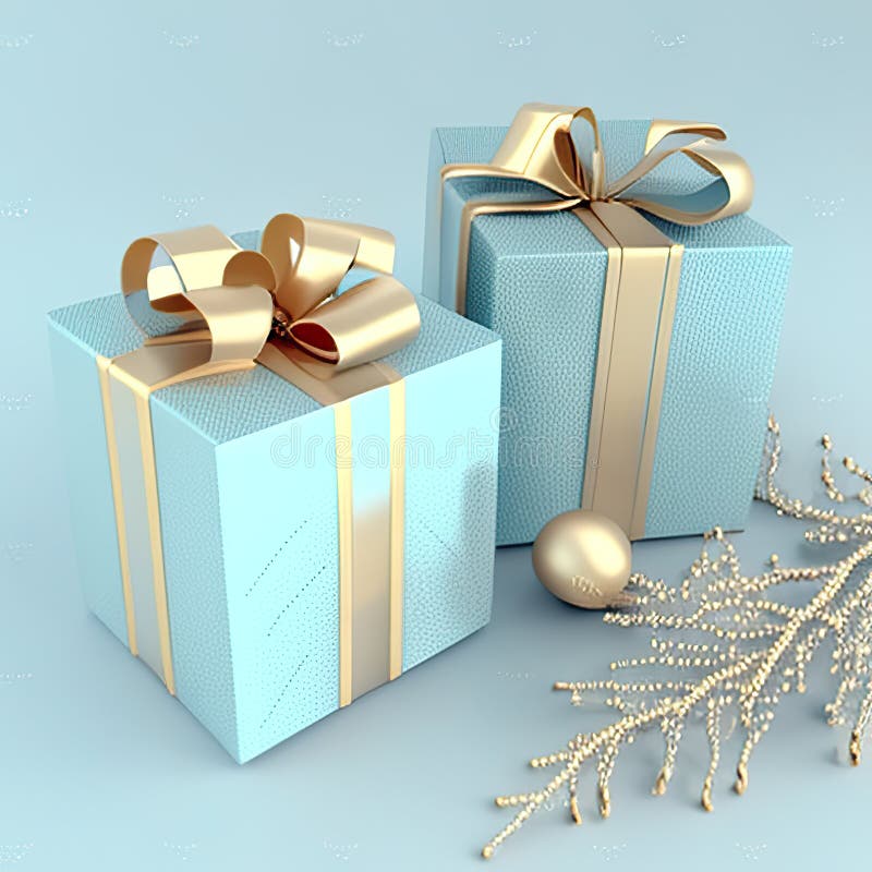 Two Blue and Gold Gift Boxes with Gold Ribbons. Generative AI Stock ...