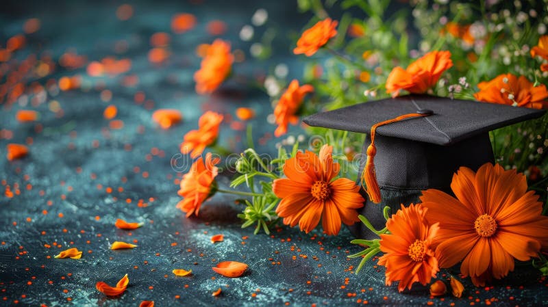 Two Blue Graduation Caps on Wooden Table Stock Image - Image of school ...