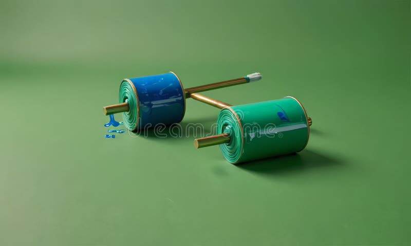 Two Blue and Green Spools Thread Lie on Green Surface, with Small ...
