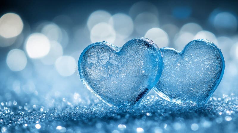Two Blue Ice Crystal Hearts on Sparkling Background Stock Illustration ...