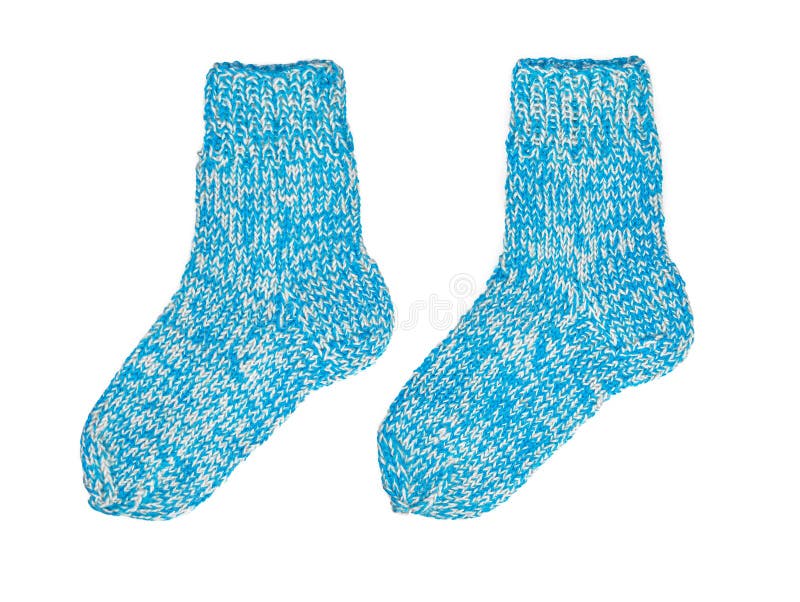 Two Blue Knitted Wool Socks on a White Isolated Background Stock Image ...
